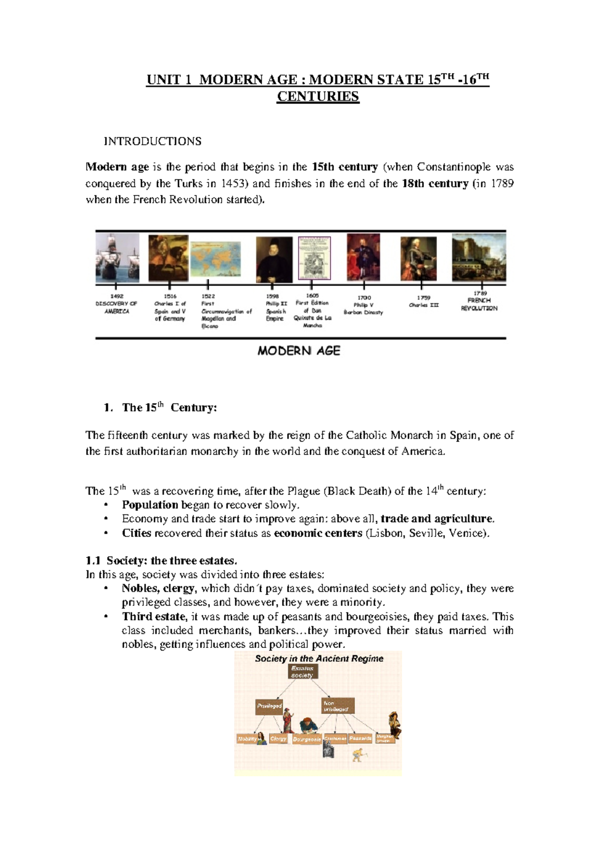 UNIT 0 Modern age - historia - UNIT 1 MODERN AGE : MODERN STATE 15 TH ...