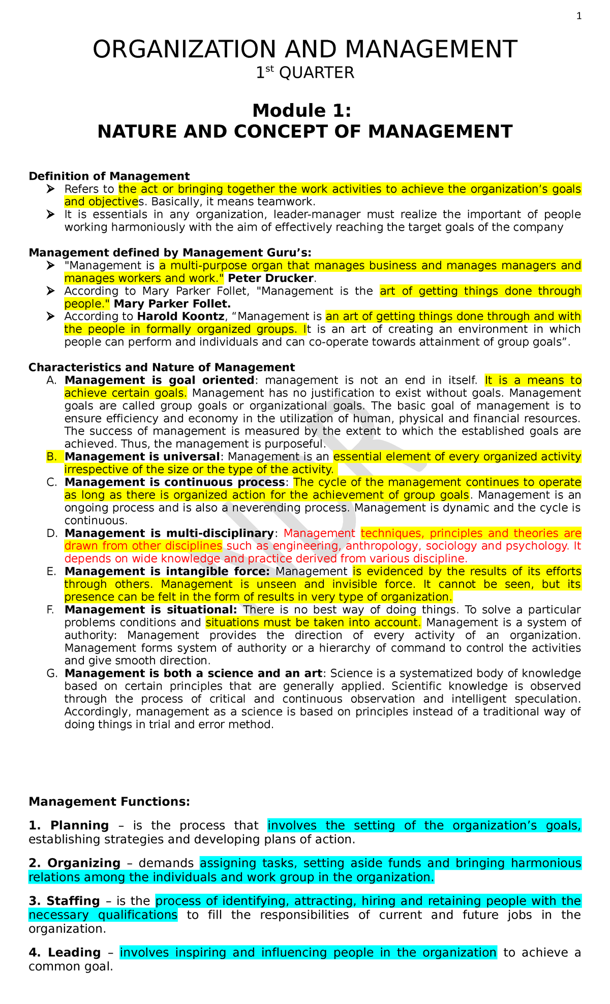 Organization AND Management ( 1st Quarter ) - ORGANIZATION AND MANAGEMENT 1 st QUARTER Module 1 ...