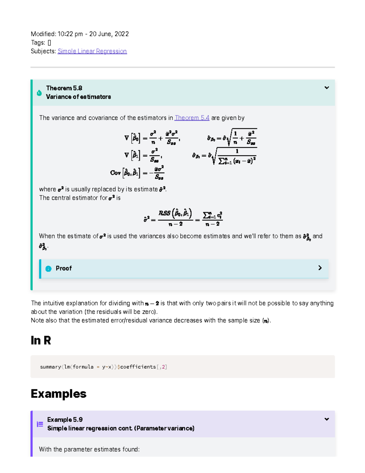 Simple linear regression estimator variance - Modified: 1022 pm 20 June ...