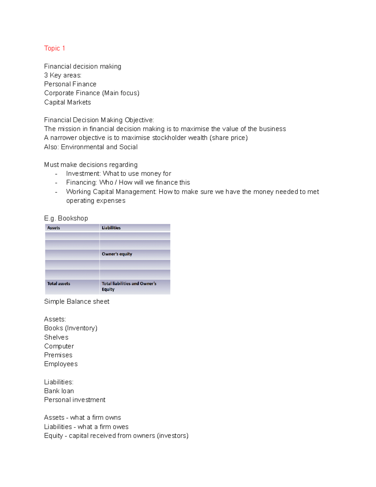 BSNS114 Part 1 - First half of semester notes - Financial Decision ...