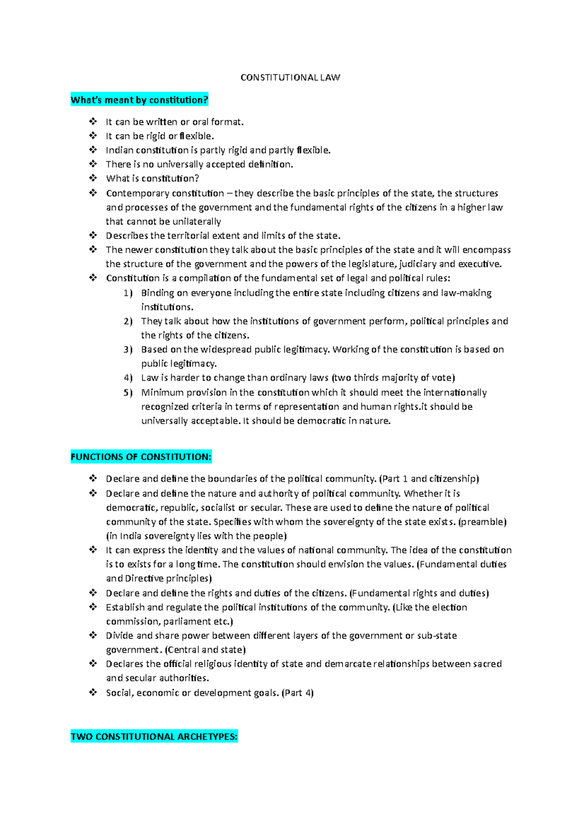 Constitutional LAW I - NOTES - CONSTITUTIONAL LAW What’s meant by ...