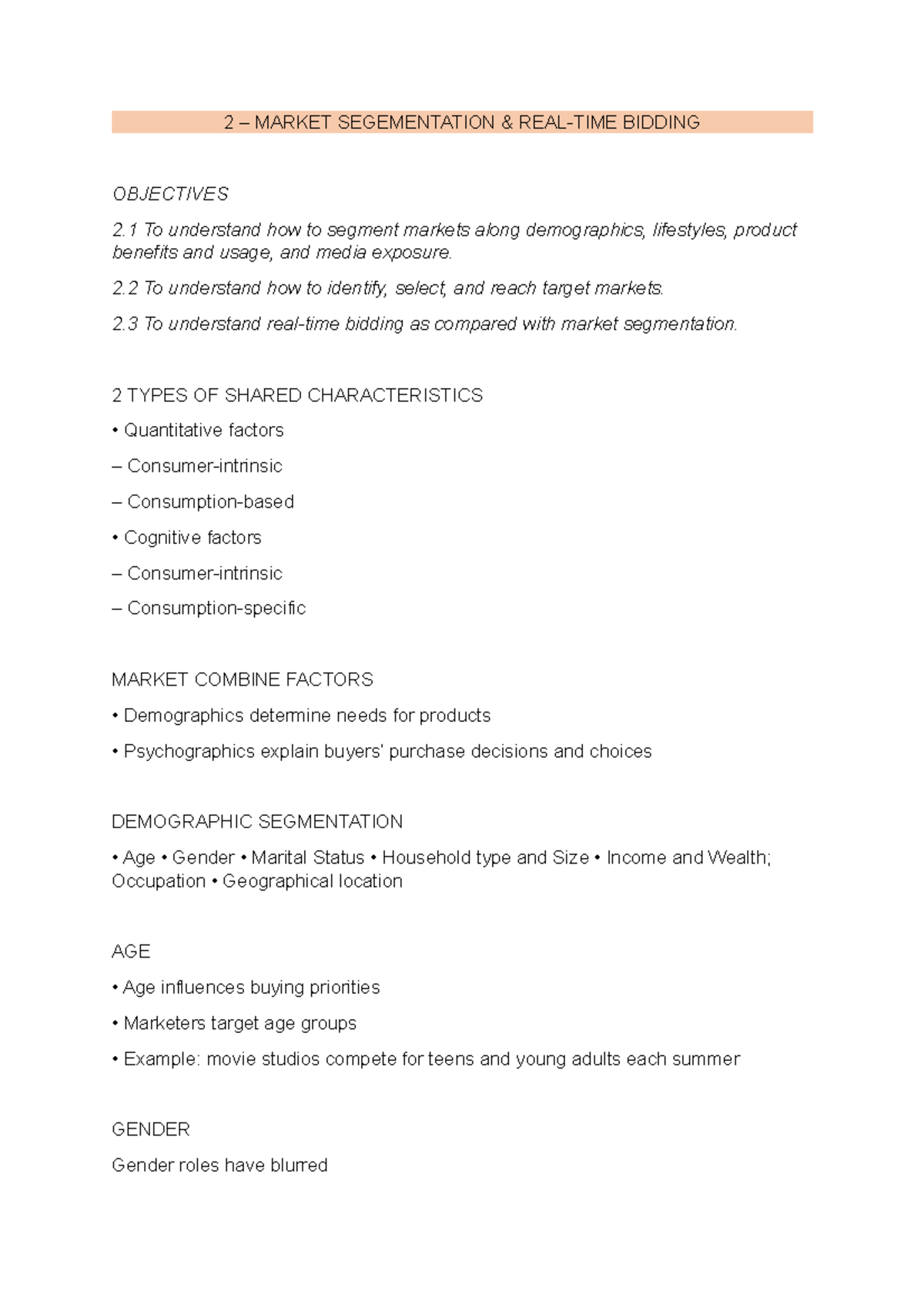 Lecture Notes Based On The Slides Reviewed In Class 2 Market