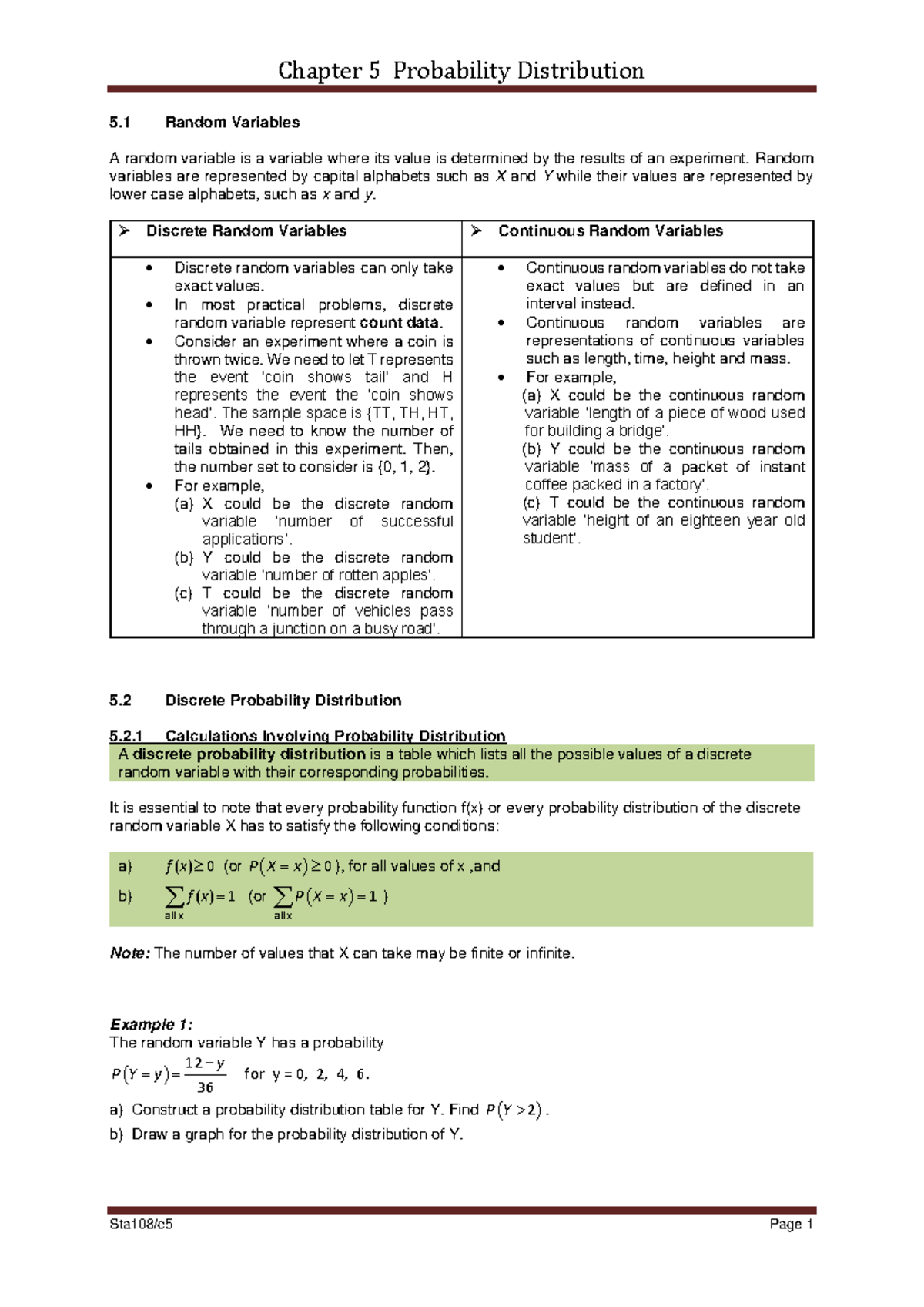 Chapter 5 Probability Distribution 19122023 - 5 .1 Random Variables A ...