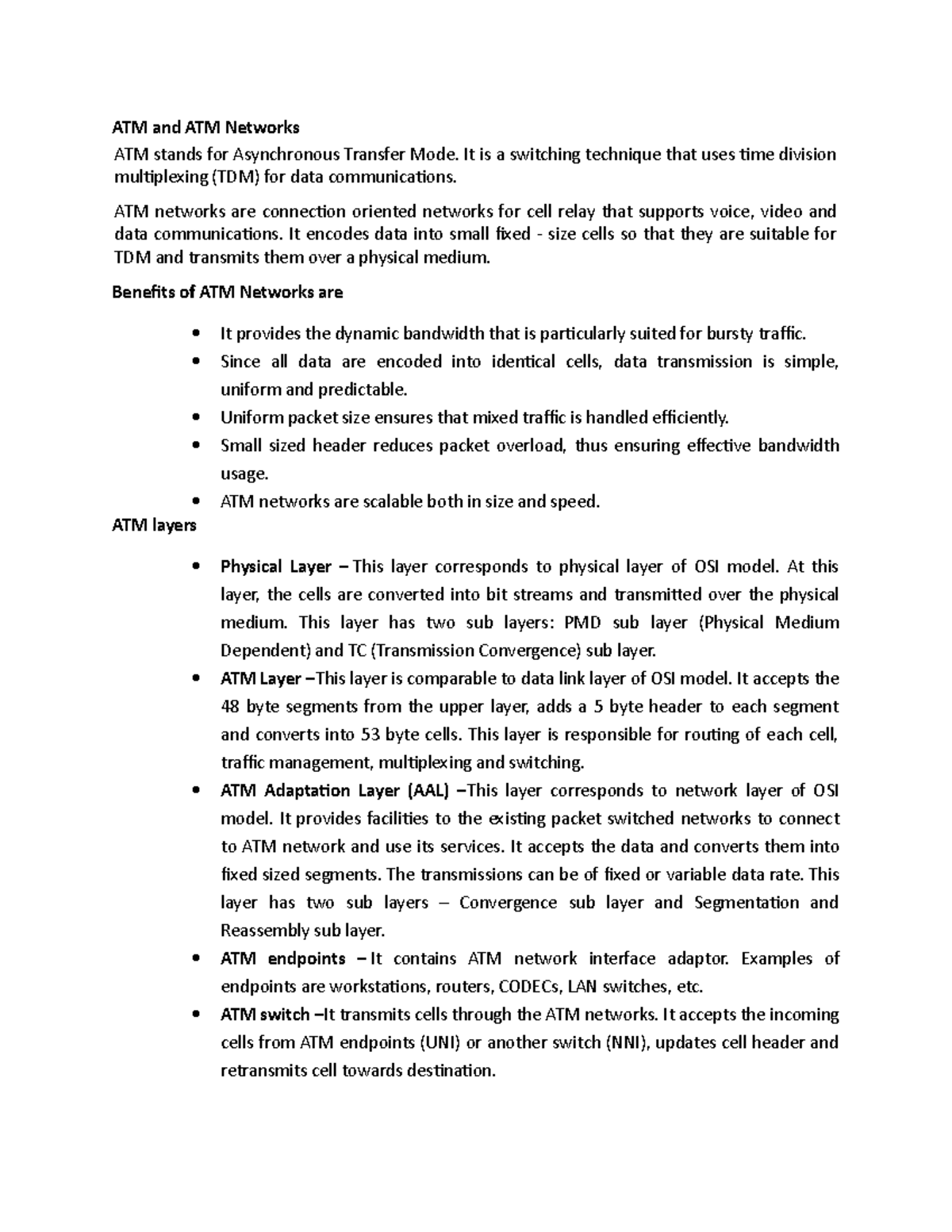 ATM and ATM network - ATM and ATM Networks ATM stands for Asynchronous ...