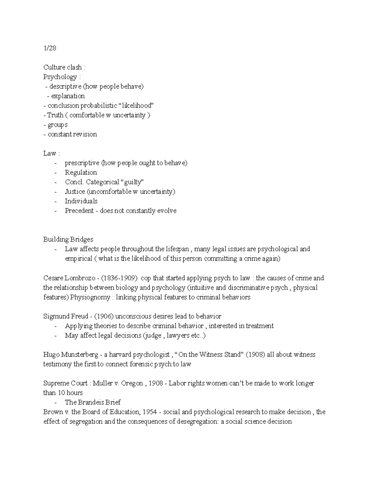 Forensic Psych Notes - 1/ Culture clash : Psychology : - descriptive ...