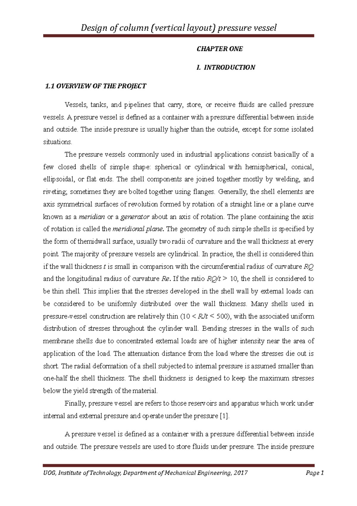 Getnet and Haile - Design of pressure vessel - CHAPTER ONE I ...