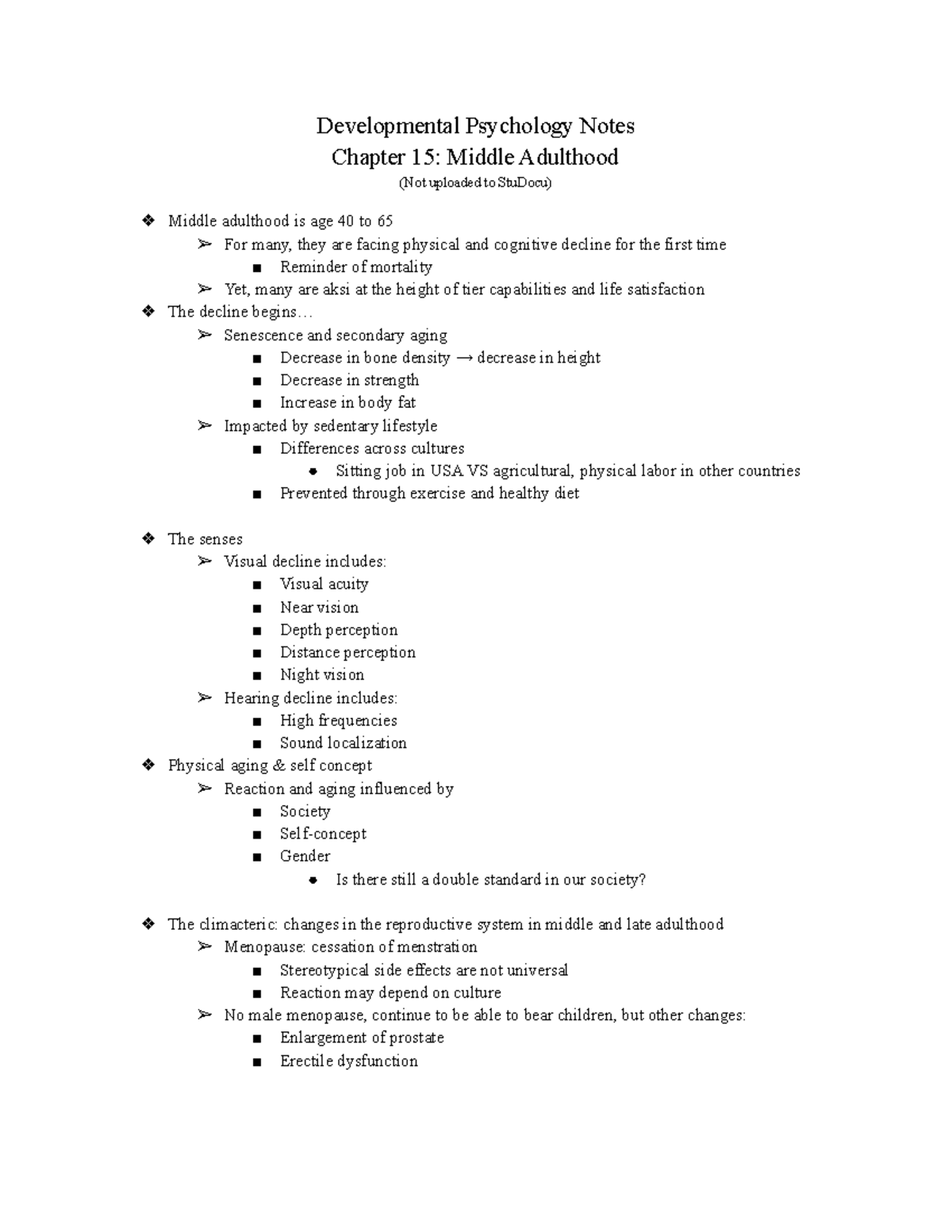 Developmental Psychology: Middle Adulthood Notes - Developmental ...