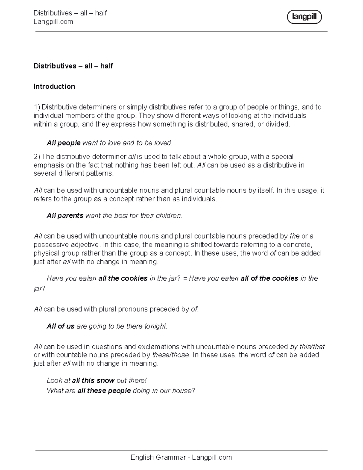 1.1 7. [Textbook] Distributives - all - half - Langpill Distributives – all – half Introduction ...