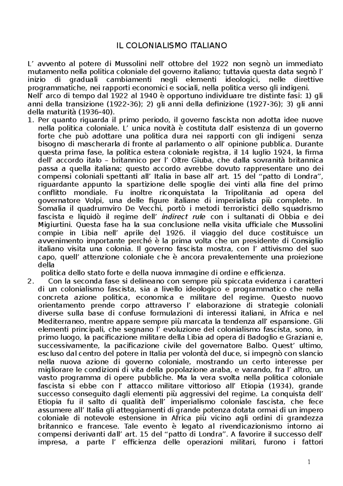Riassunto - Il colonialismo italiano da Adua all'impero - Golgia - IL ...