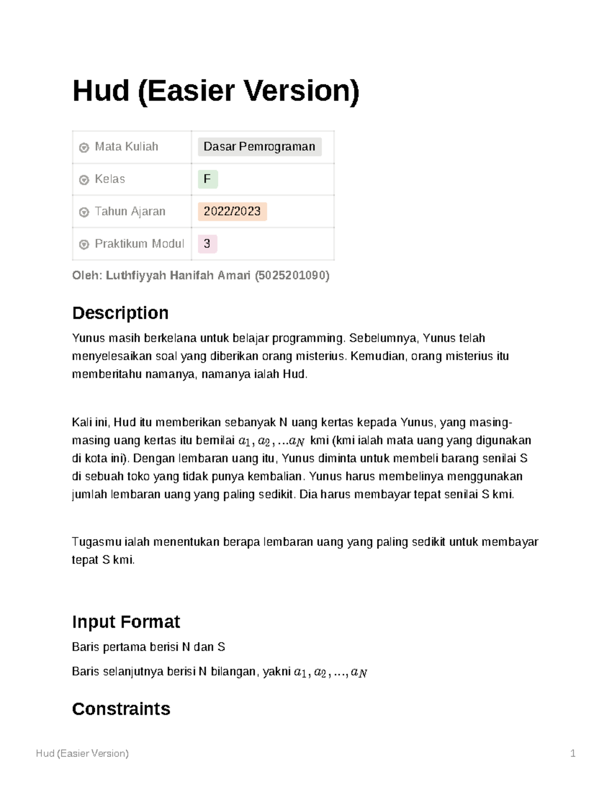 Hud - Practical problem set called "Hud" for the fundamental ...
