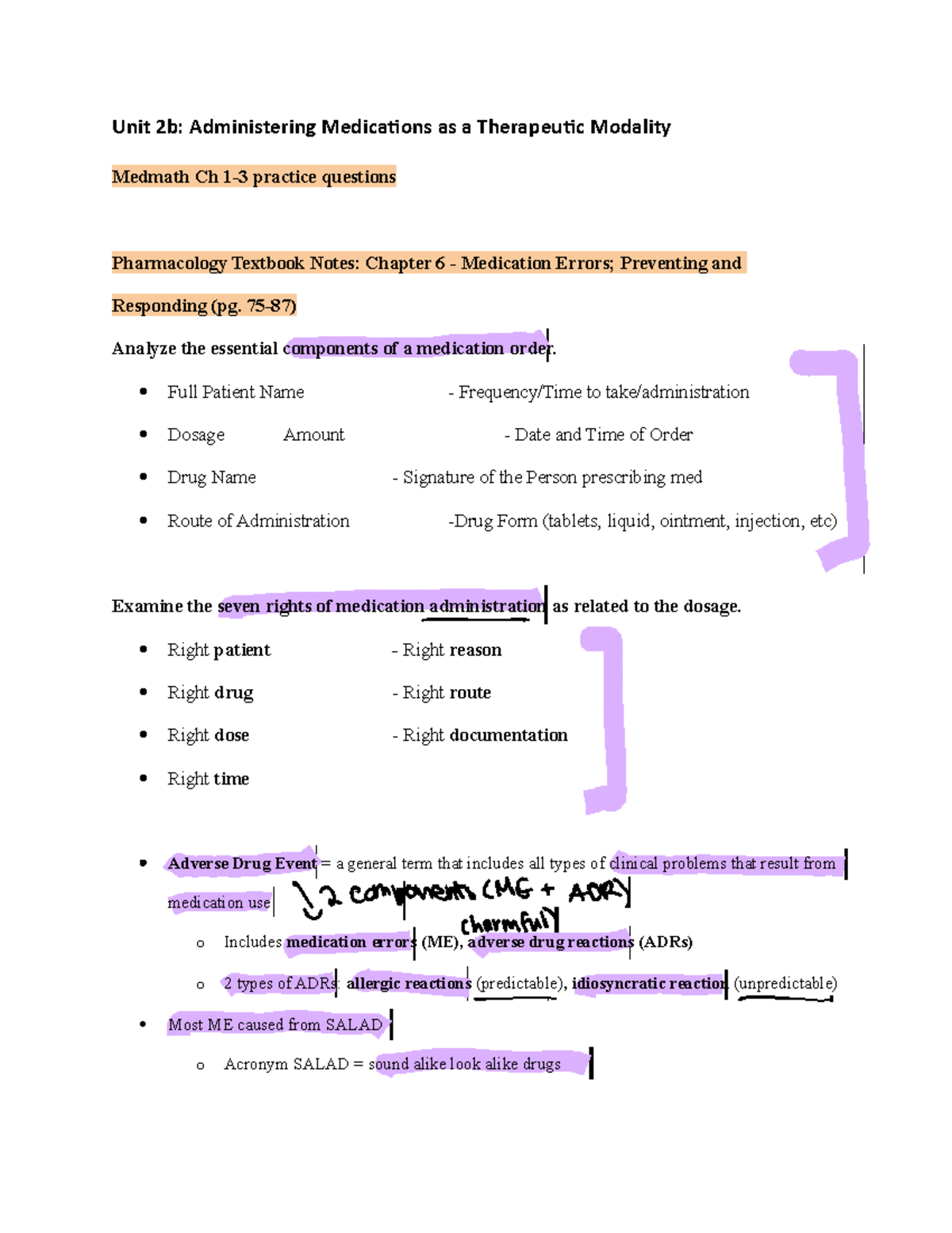 Unit 2b Administrating Medications - 75-87) Analyze the essential ...