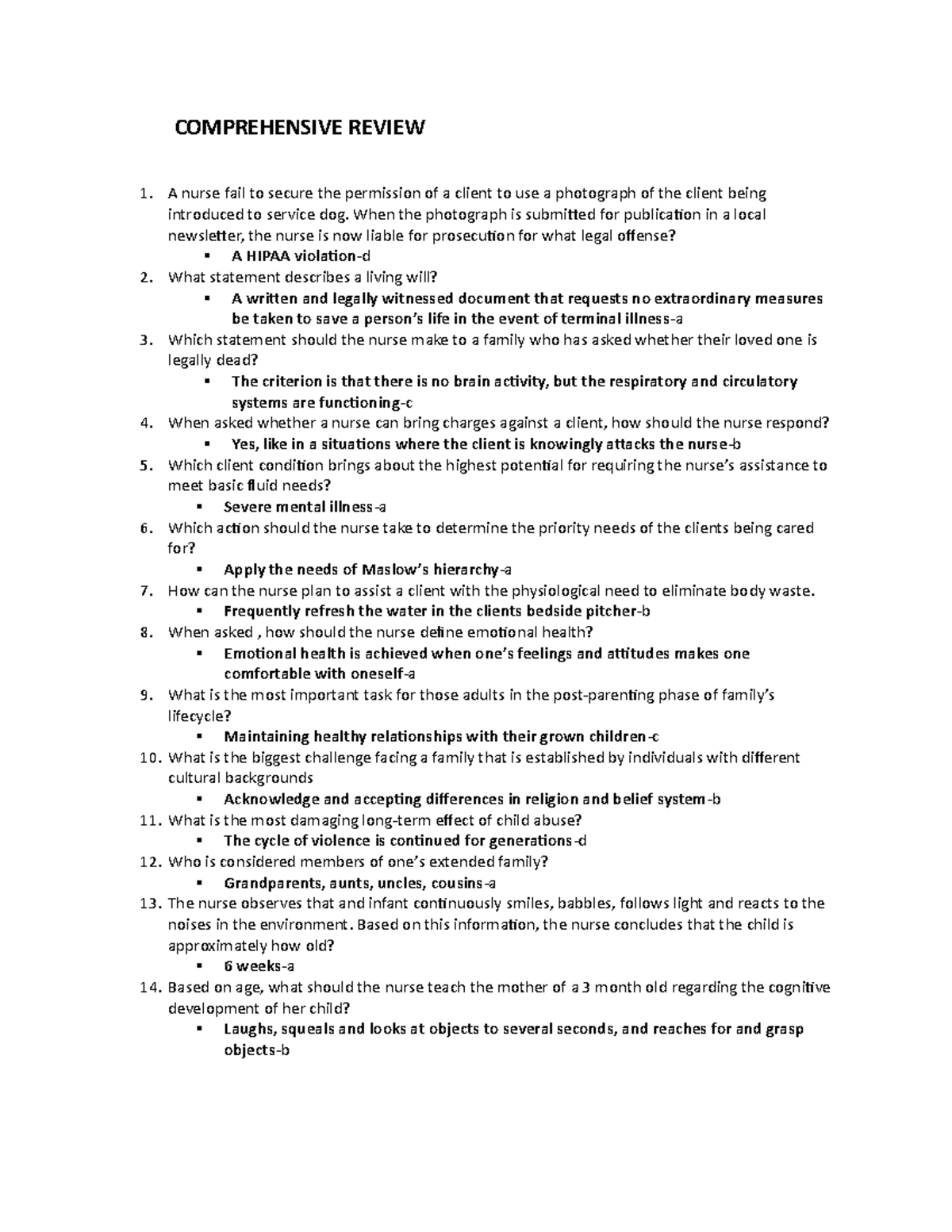 My Comprehensive Review - COMPREHENSIVE REVIEW A nurse fail to secure ...