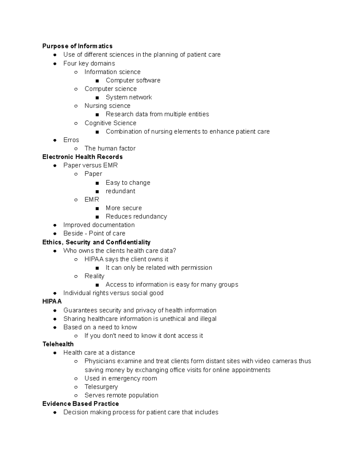 Nursing 101 3 14 18 - Lecture notes 7 - Purpose of Informatics Use of ...