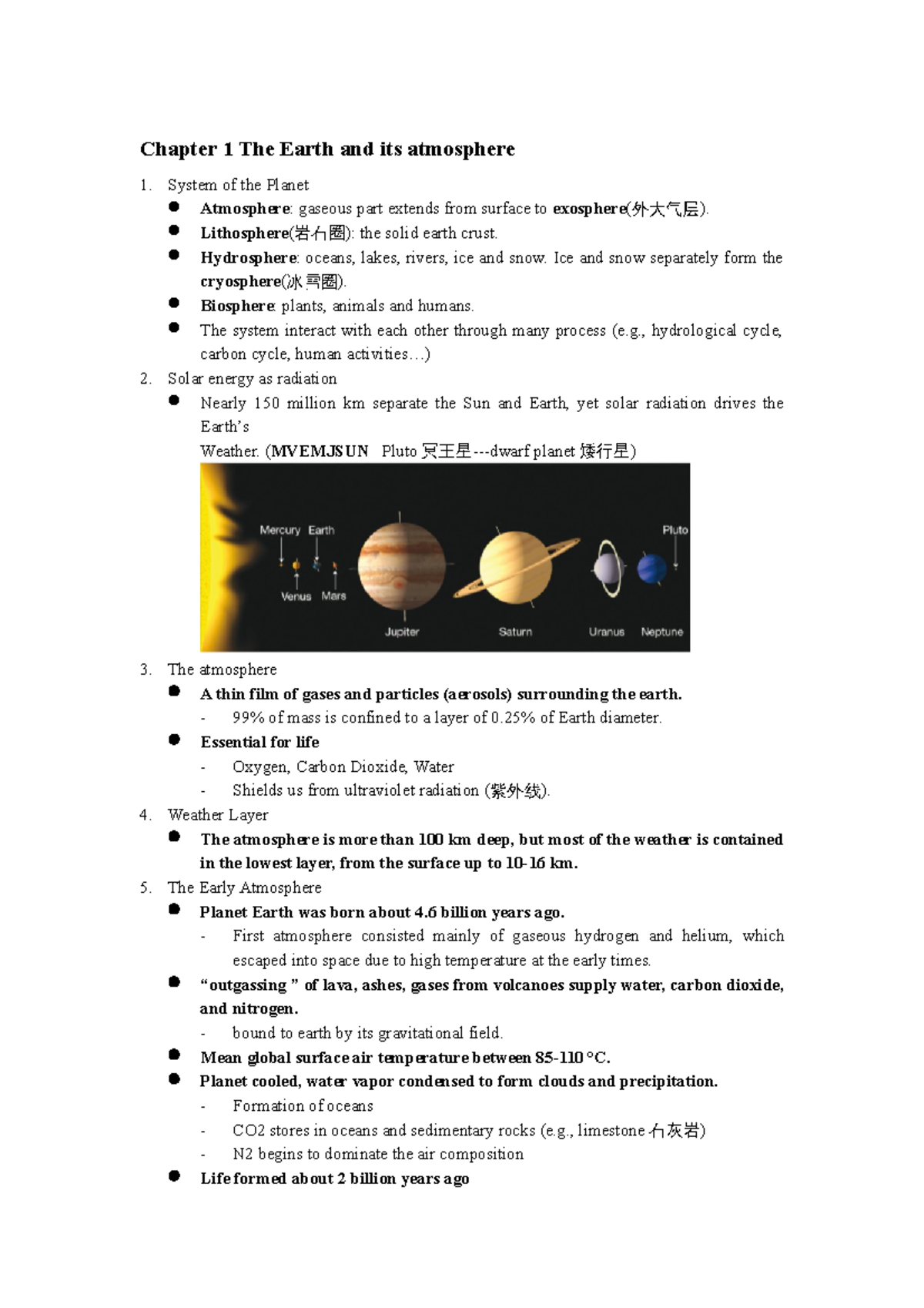 Chapter 1 - Lecture notes 1 - Chapter 1 The Earth and its atmosphere 1 ...
