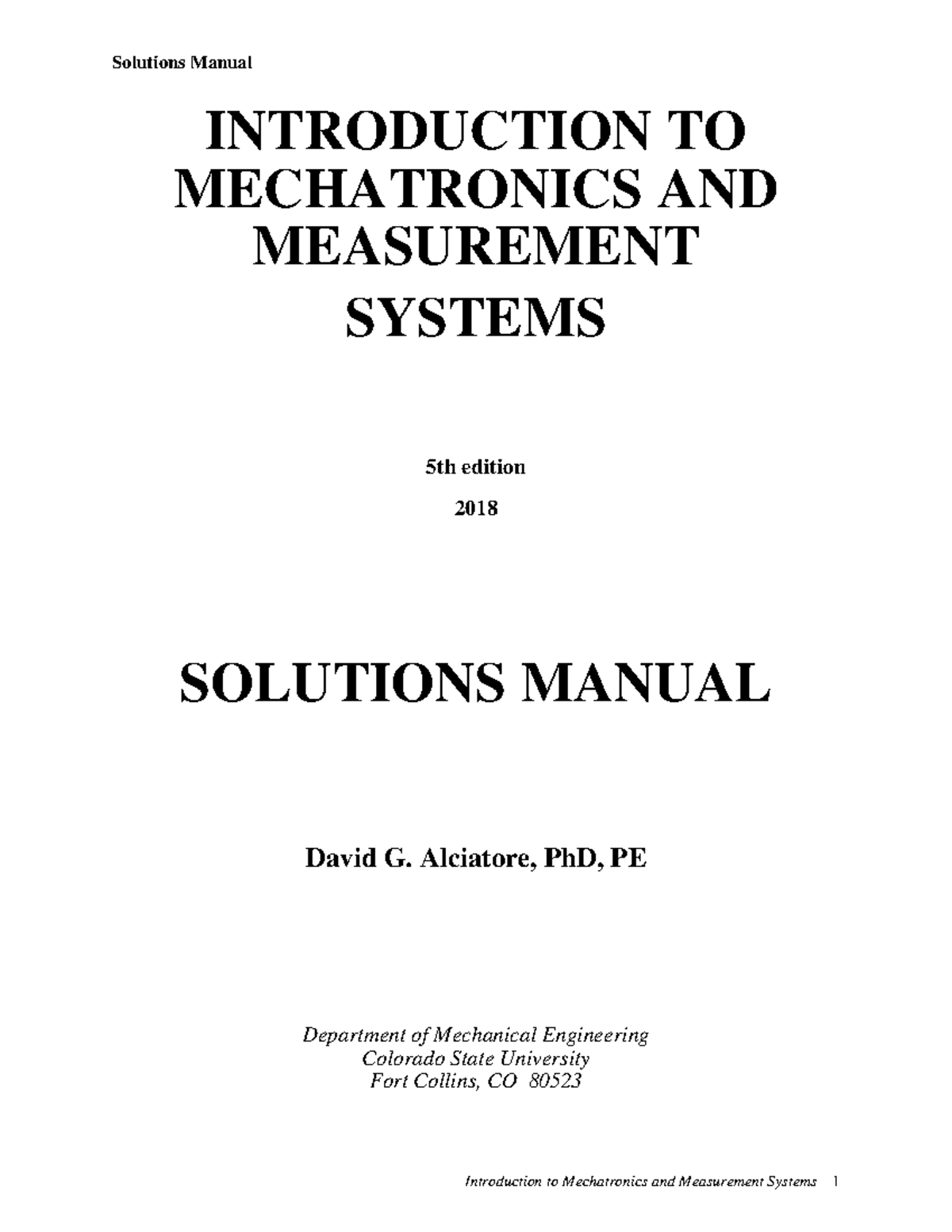 Solutions Manual 5ed - INTRODUCTION TO MECHATRONICS AND MEASUREMENT ...