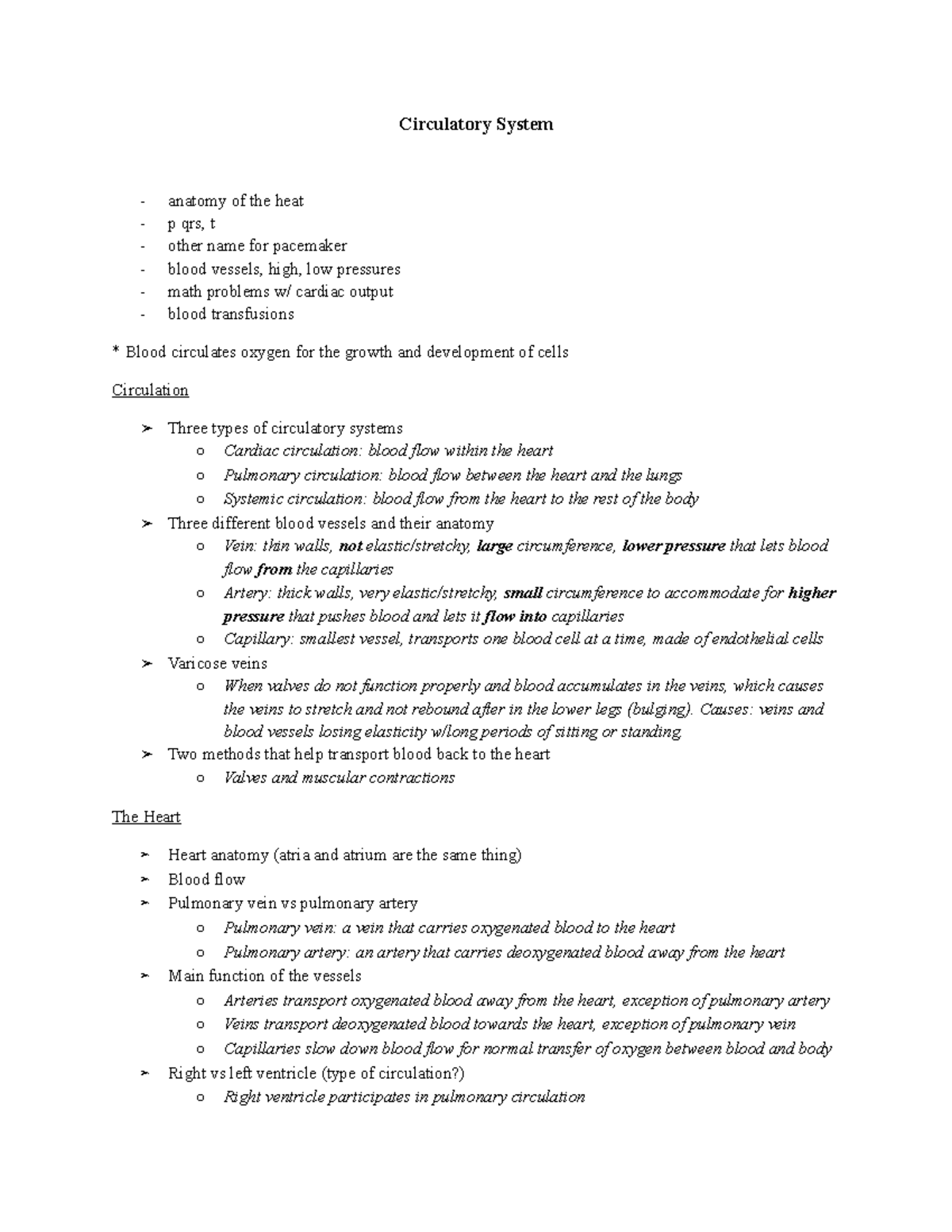 4 Circulatory System Test Review - Circulatory System anatomy of the ...