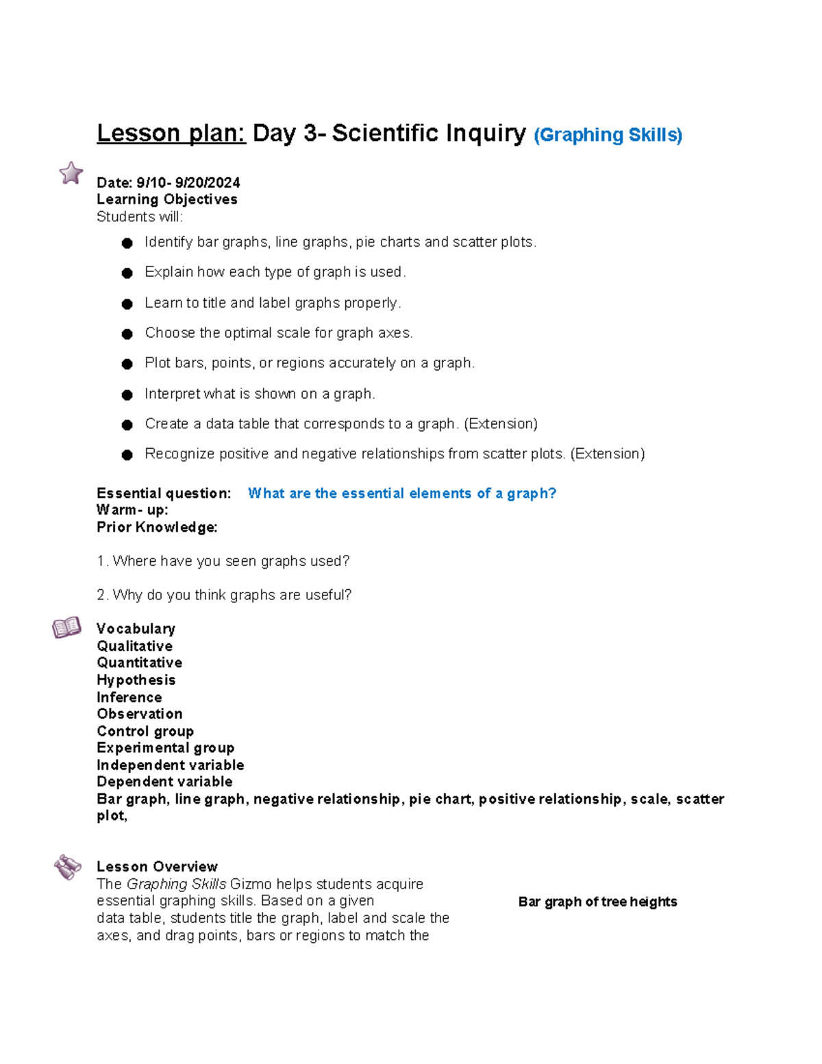 Graphing Skills lesson plan 24 - Lesson plan: Day 3- Scientific Inquiry ...
