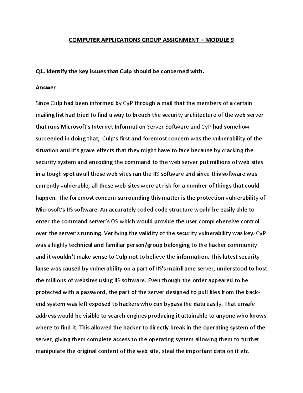 MSRC - Module 9 - Assignment - COMPUTER APPLICATIONS GROUP ASSIGNMENT ...
