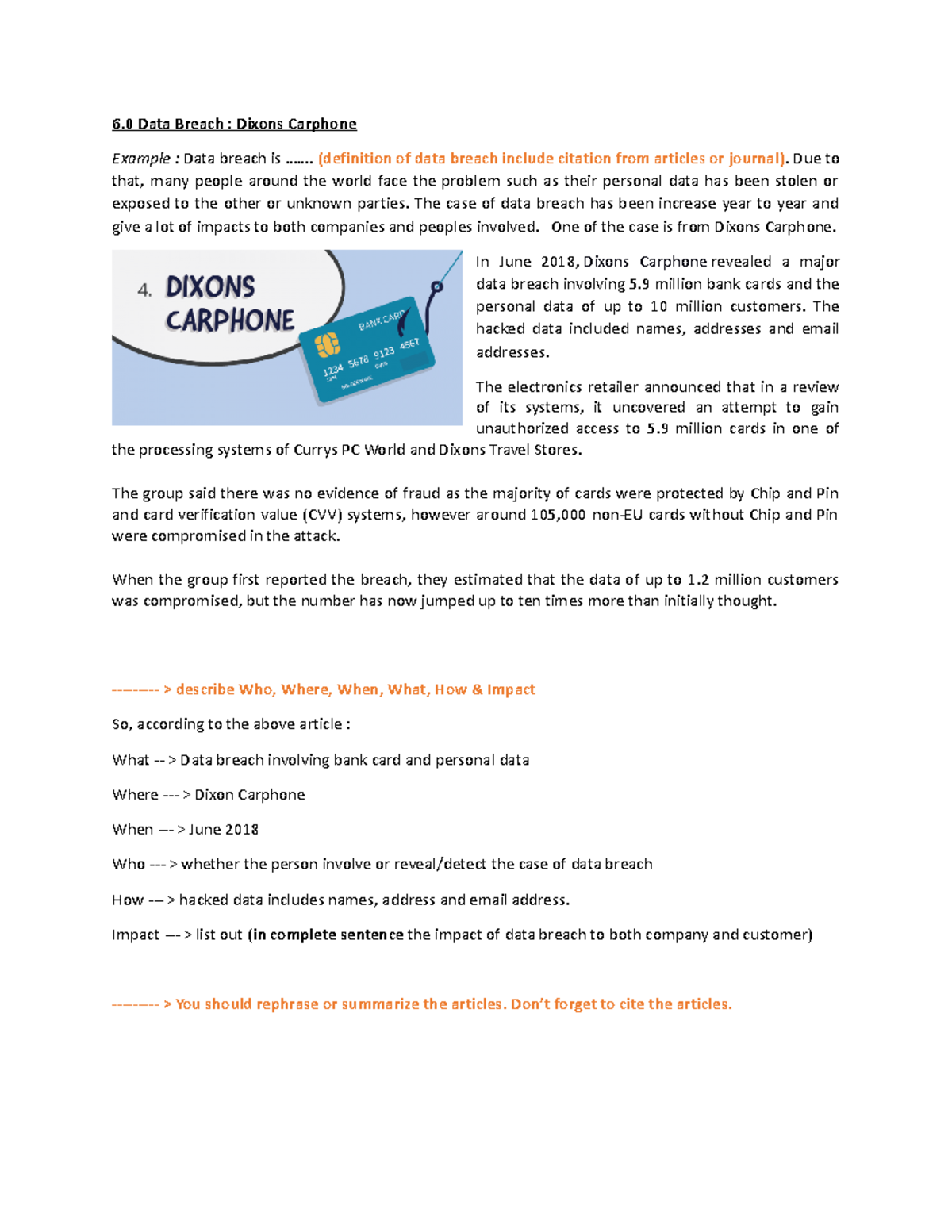 Data Breach Example of writing - 6 Data Breach : Dixons Carphone ...