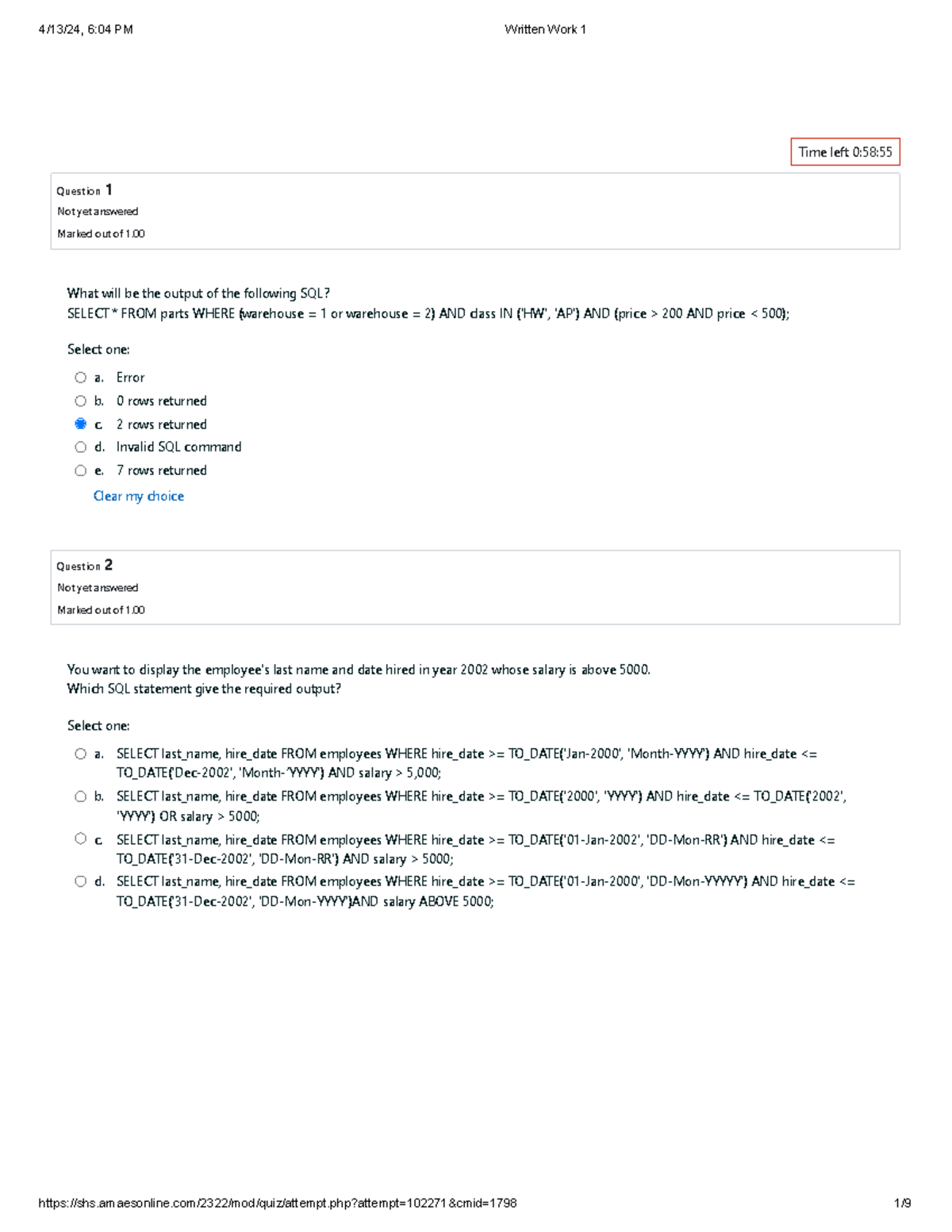 PROG - Question 1 Not yet answered Marked out of 1. Question 2 Not yet answered Marked out of 1 ...