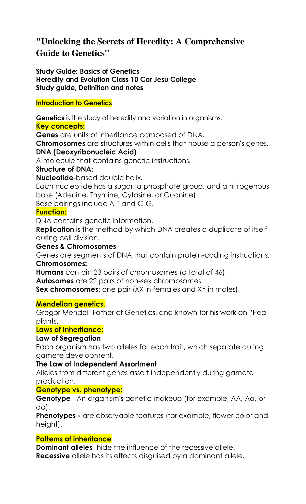 Unlocking the Secrets of Heredity - Key concepts: Genes are units of ...