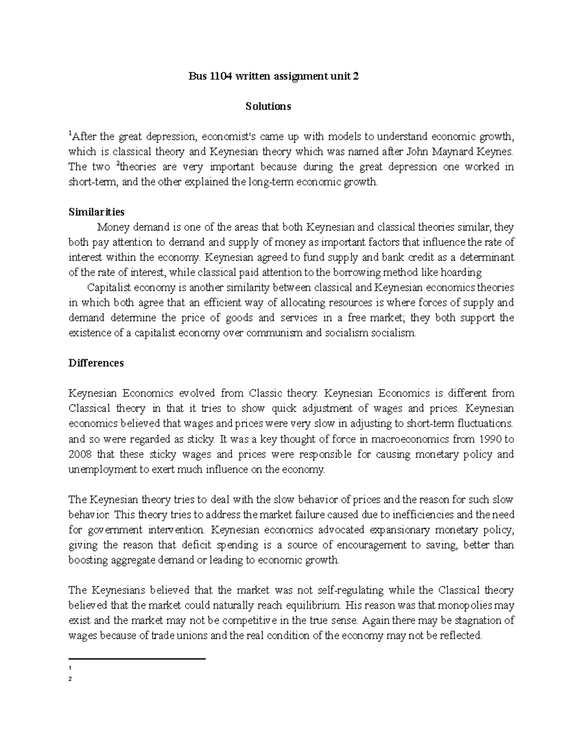 Bus 1104 written assignment unit 2 - The two 2 theories are very important because during the ...