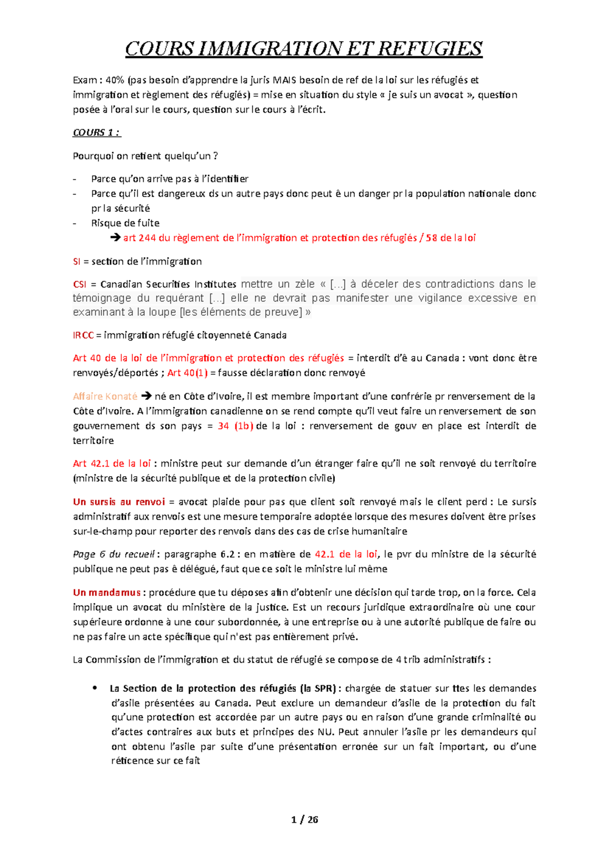 Cours immigration et réfugiés - Exam : 40% (pas besoin d’apprendre la ...
