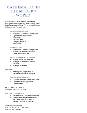 Prelim MATM111 Mathematics In The Modern World - MATM111: Mathematics In The Modern World 1st ...