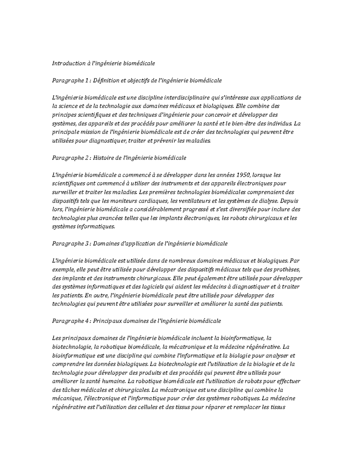 Introduction to Biomedical Engineering - Introduction à l'ingénierie ...