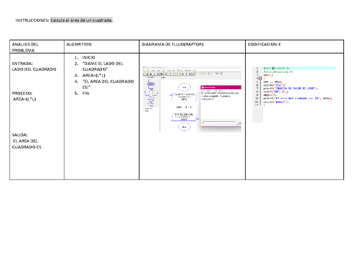 Act 1 Programación - Actividad 1, calificación de 100 - INSTRUCCIONES: Calcula el ·rea de un ...