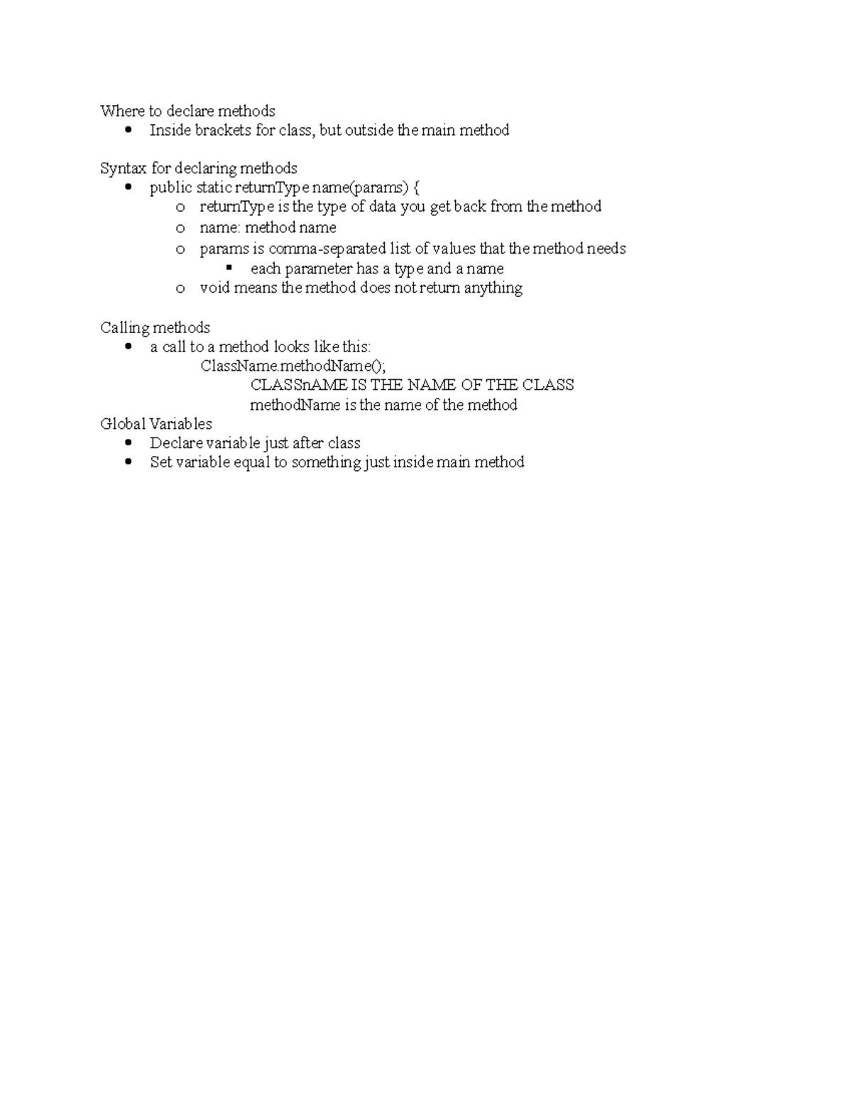 Intro to Methods - Lecture notes 1 - Where to declare methods Inside ...