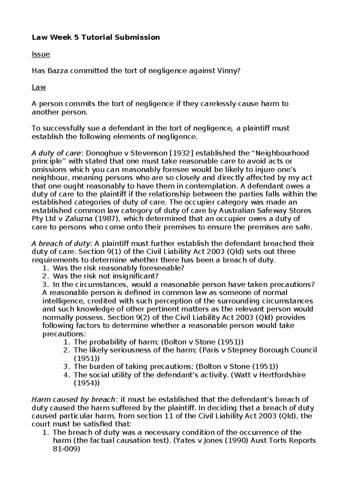 LAWS1100 Tutorial 3 - Law Week 5 Tutorial Submission Issue Has Bazza ...