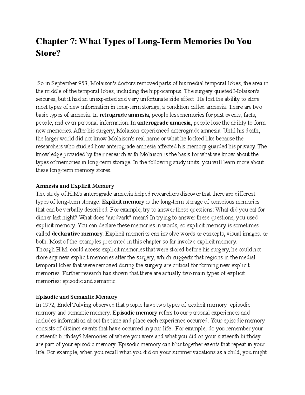 Chapter 7 What Types of Long-Term Memories Do You Store - The surgery ...