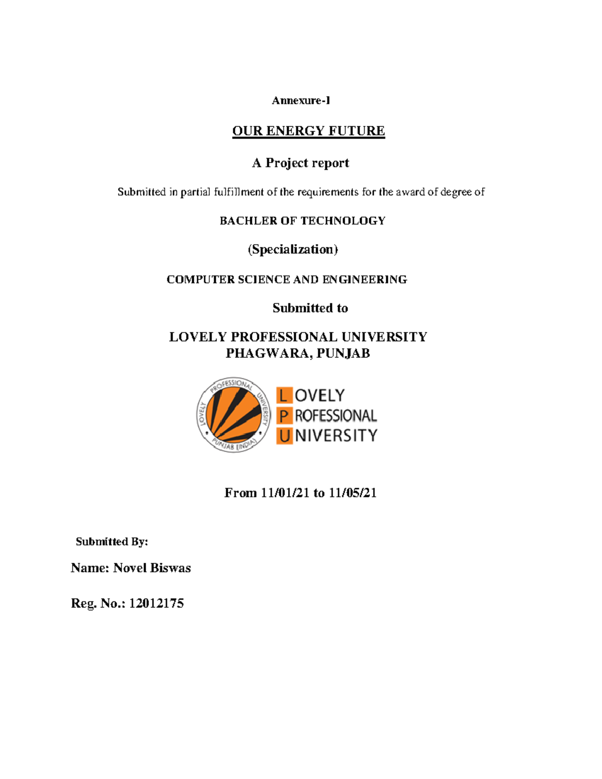 LPU-OUR Energy Future- Project BY Novel - Community development project ...