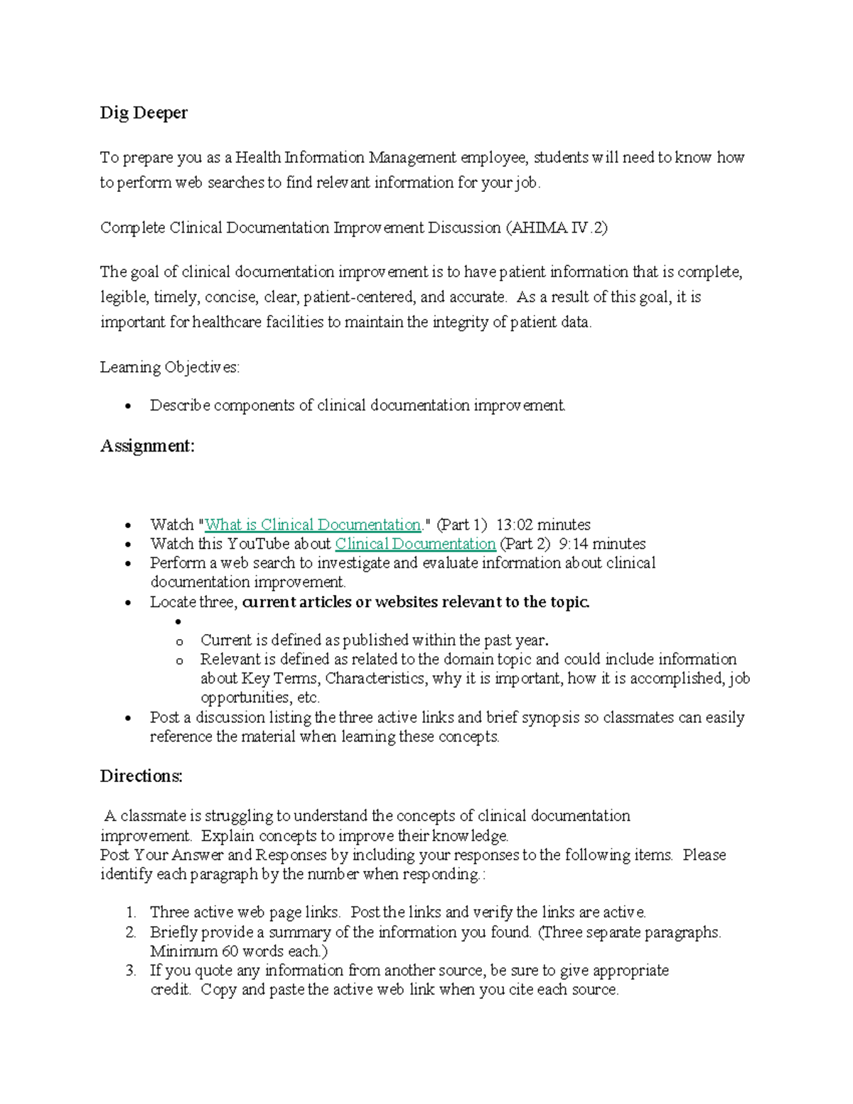 HIMS 1 (11) - Work problem clerk video assignment - Dig Deeper To ...