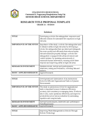 STEM 4 Research Title Proposal Sample - NAGPAYONG HIGH SCHOOL ...
