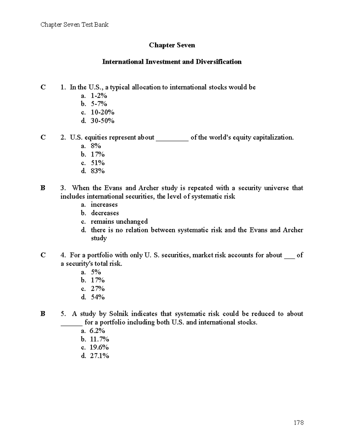 Chapter 7 multiple choice - Chapter Seven International Investment and ...