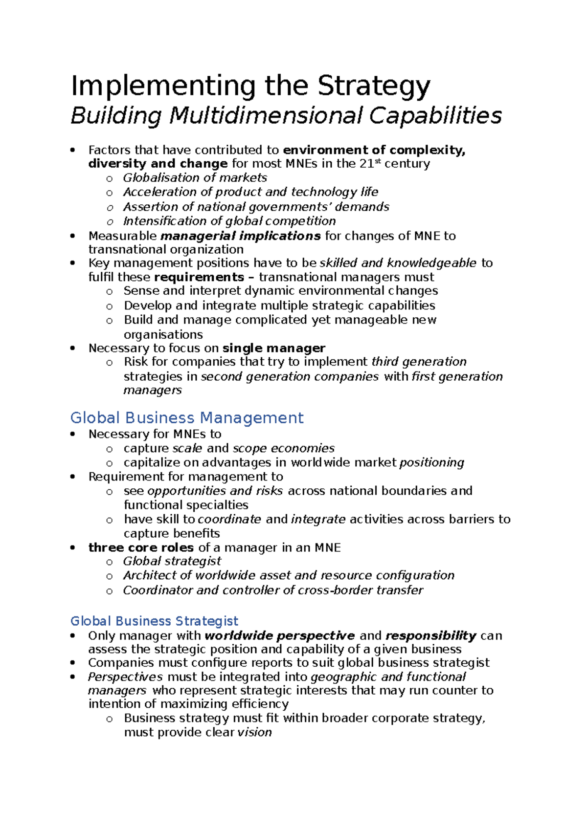 Implementing the Strategy - Implementing the Strategy Building Multidimensional Capabilities ...