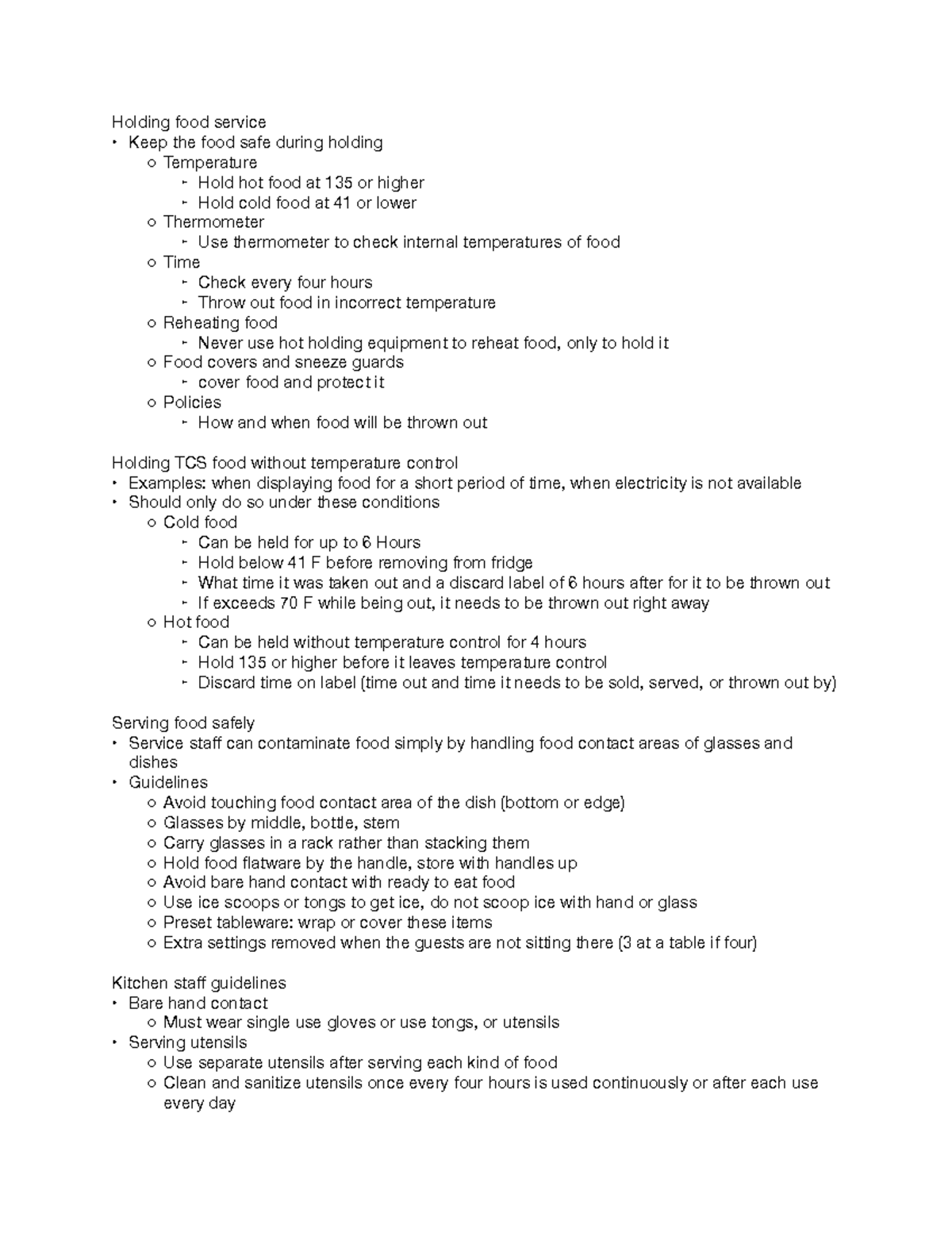 Service - Lecture notes 1-10 - Holding food service Keep the food safe ...