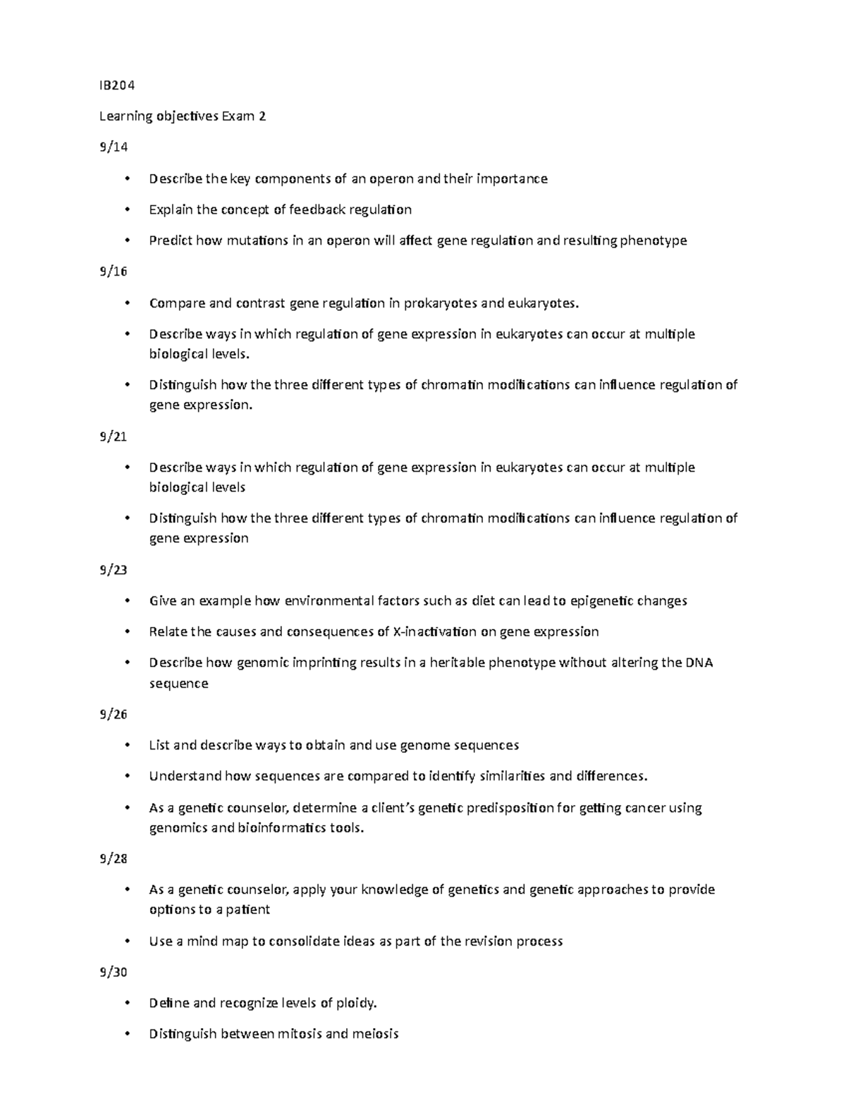 IB204 learning objectives Exam 2 - IB Learning objectives Exam 2 9 ...