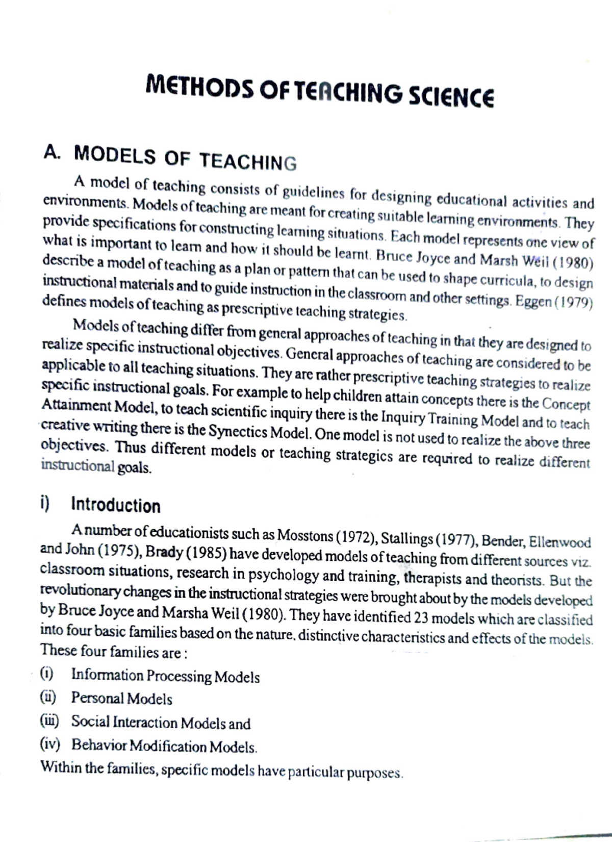 Models of teaching science - METHODS OF TEACHINGSCIENCE A. MODELS OF ...