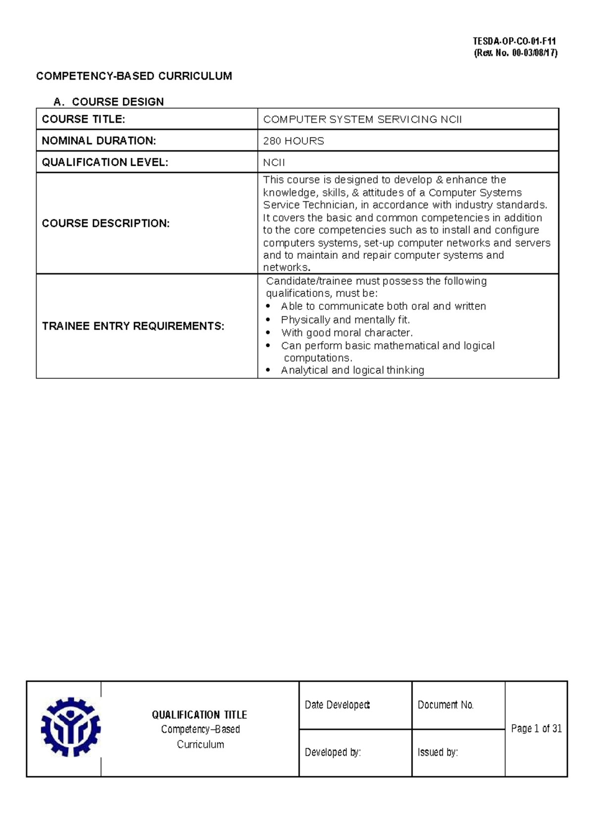CSS NC II CBC - TESDA-OP-CO-01-F (Rev. No. 00-03/08/17) QUALIFICATION ...