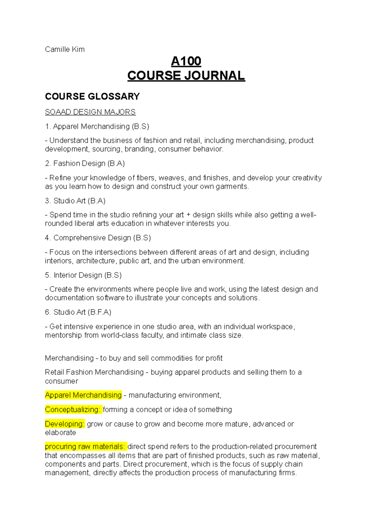 A100 Course Journal - Camille Kim A100 COURSE JOURNAL COURSE GLOSSARY ...