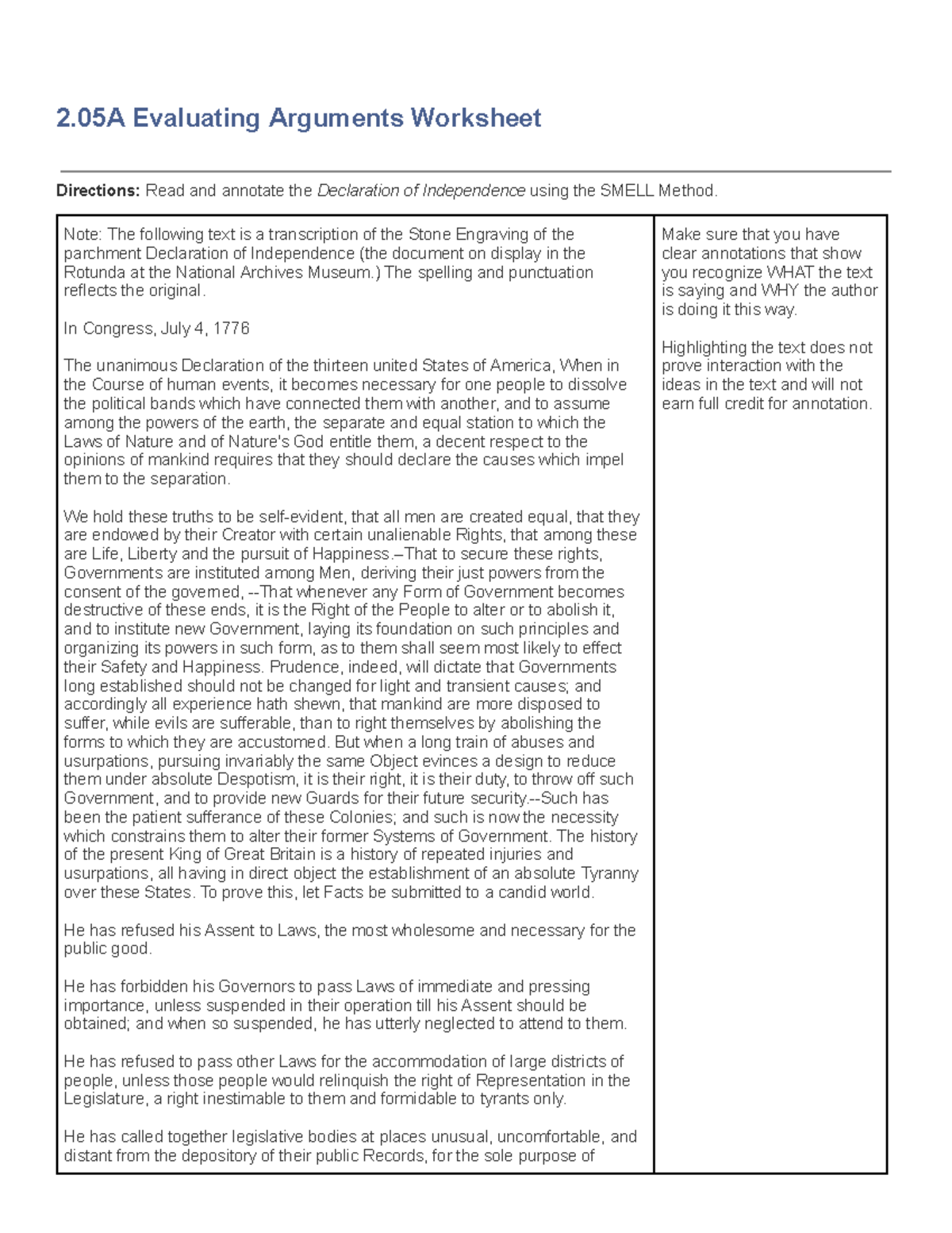 Copy of 2.05A Evaluating Arguments Worksheet - 2 Evaluating Arguments ...