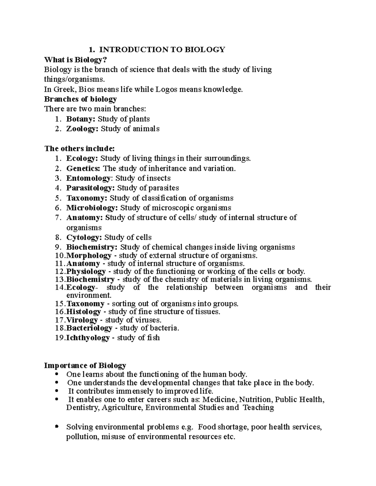 Applied Biology 1 - Biological sciences - 1. INTRODUCTION TO BIOLOGY ...