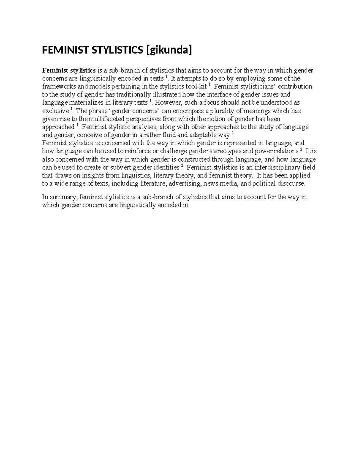 Feminist Stylistics - Im really inneed of the notes ill appreciate once ...