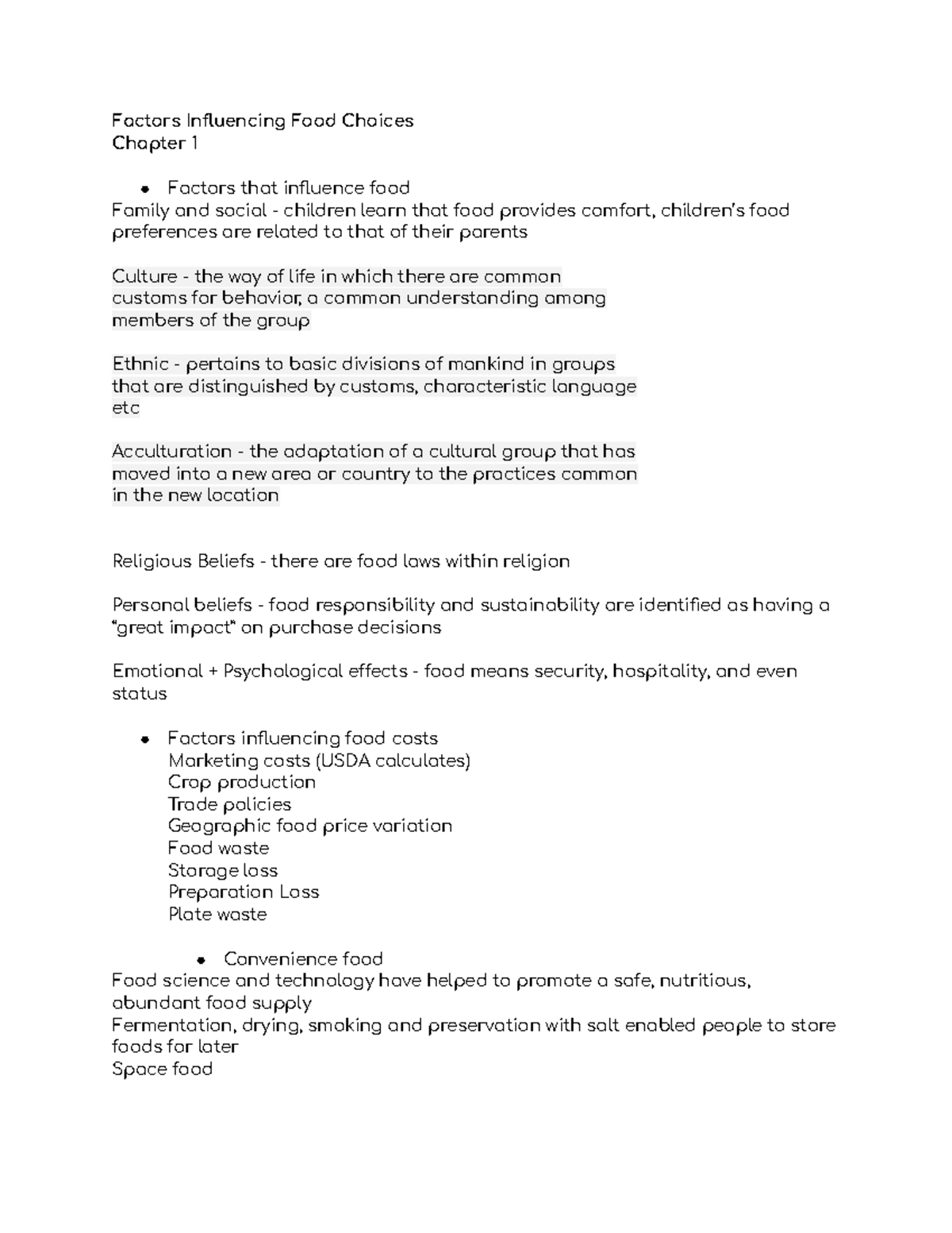 FOS3021 - Chapters 1-5 - Factors Influencing Food Choices Chapter 1 ...