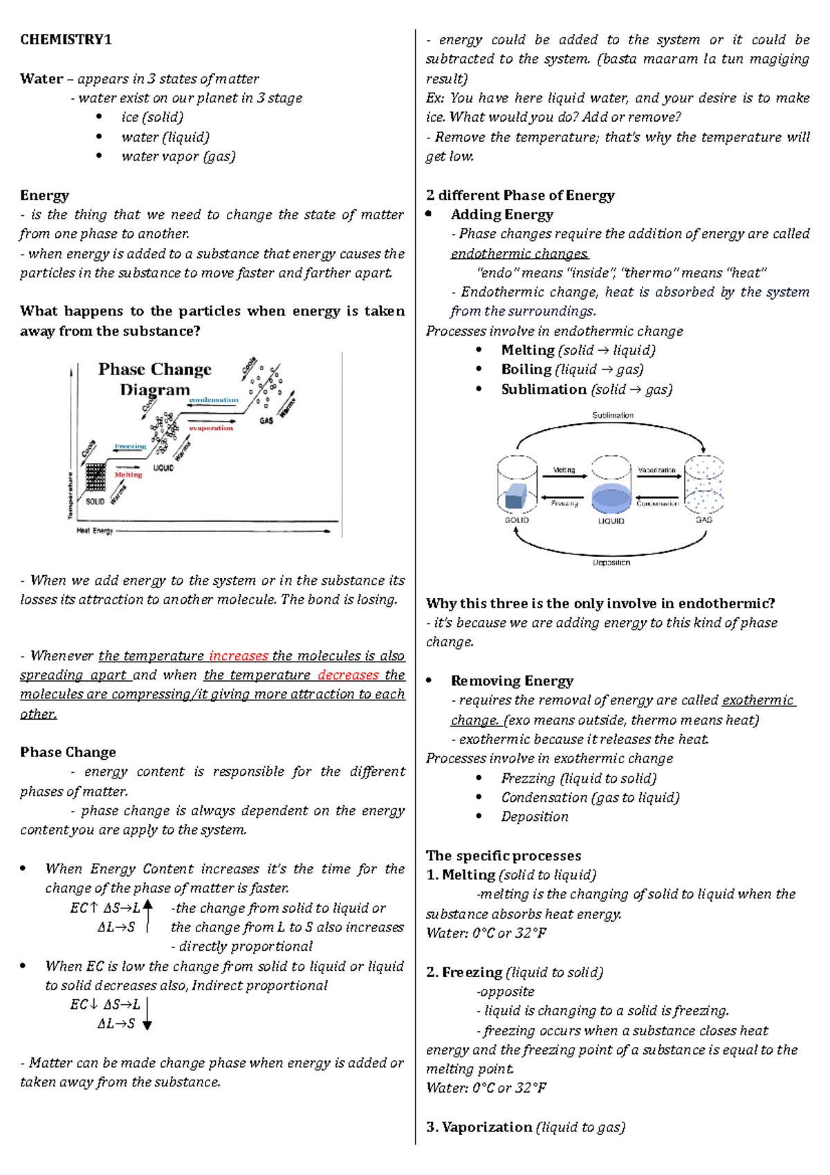 Chemistry 1 - all about phase change - CHEMISTRY Water – appears in 3 ...