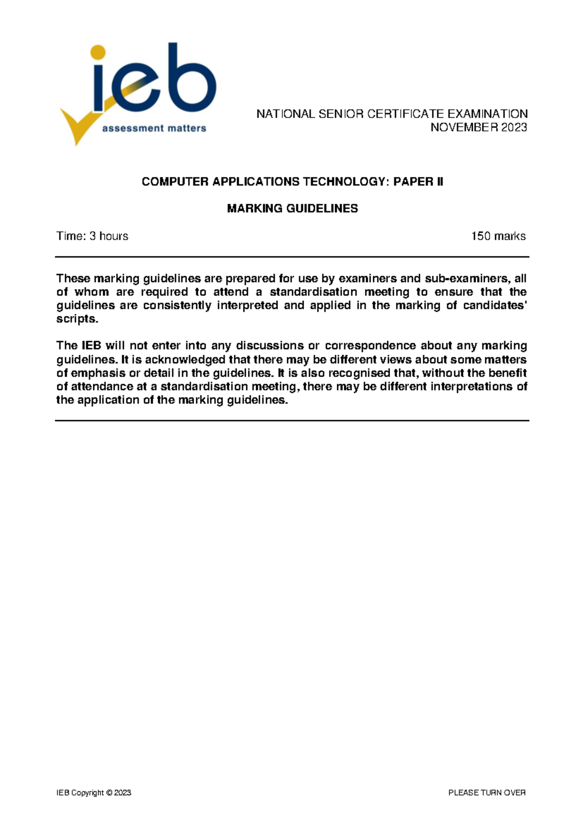 Computer Applications Technology P2 Memo 2023 - NATIONAL SENIOR ...