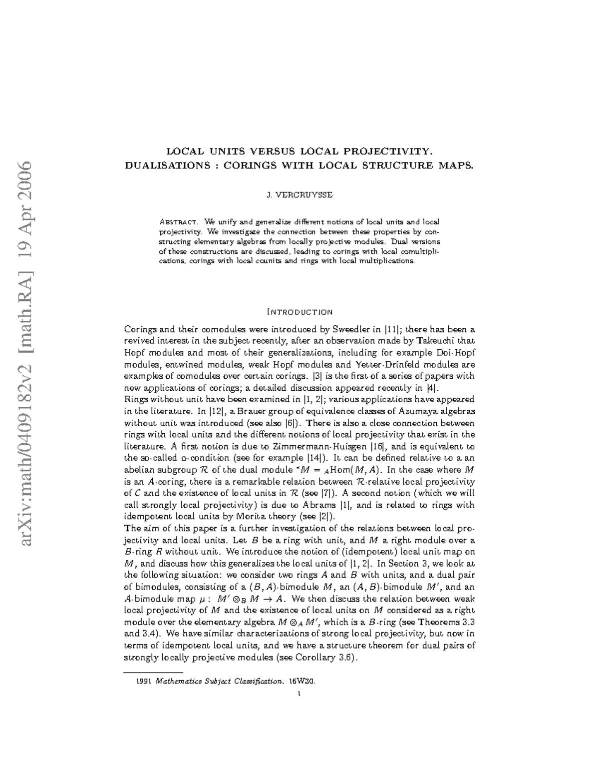0409182 - Cours - arXiv:math/0409182v2 [math] 19 Apr 2006 LOCAL UNITS ...